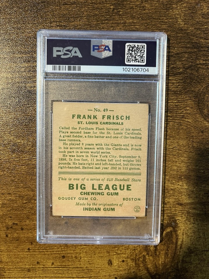 1933 Goudey #49 Frank Frisch PSA 3 (MK) | eBay
