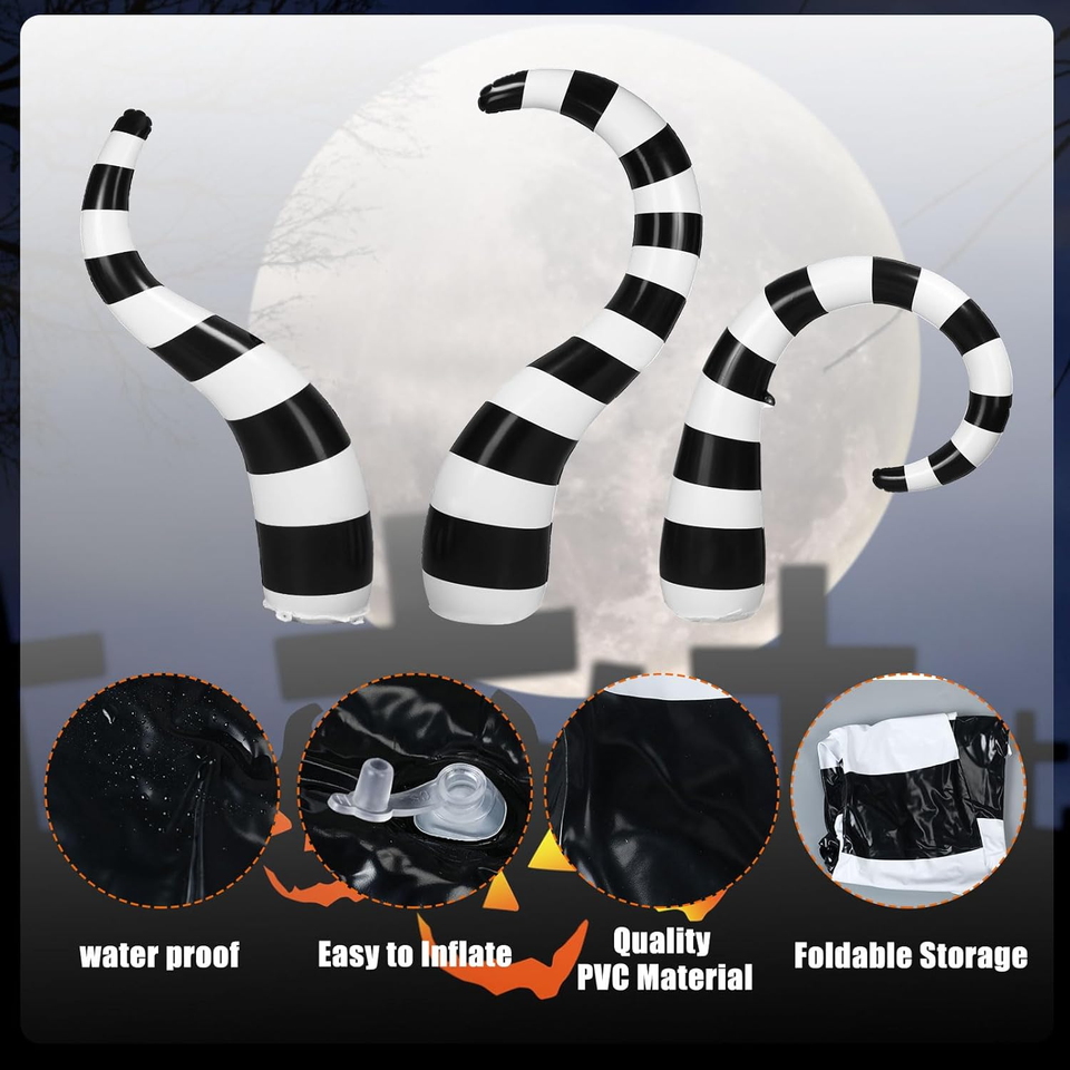 3 Pc Halloween Inflatable Sandworm Decoration Black & White Spooky Yard ...