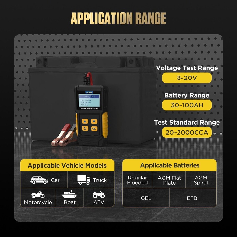 Auto Car Battery Tester Analyzer Battery Charging Cranking Test 20 ...