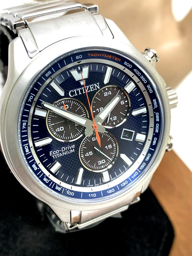 Citizen Men's Watch AT2471-58L Eco Drive Chronograph Blue Dial Titanium ...