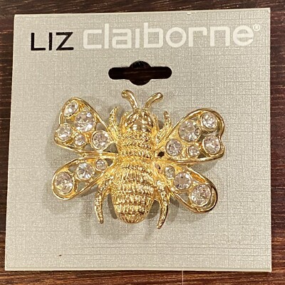 Liz Claiborne Bumble Bee Brooch Pin Gold Rhinestone Costume Jewelry Pin ...