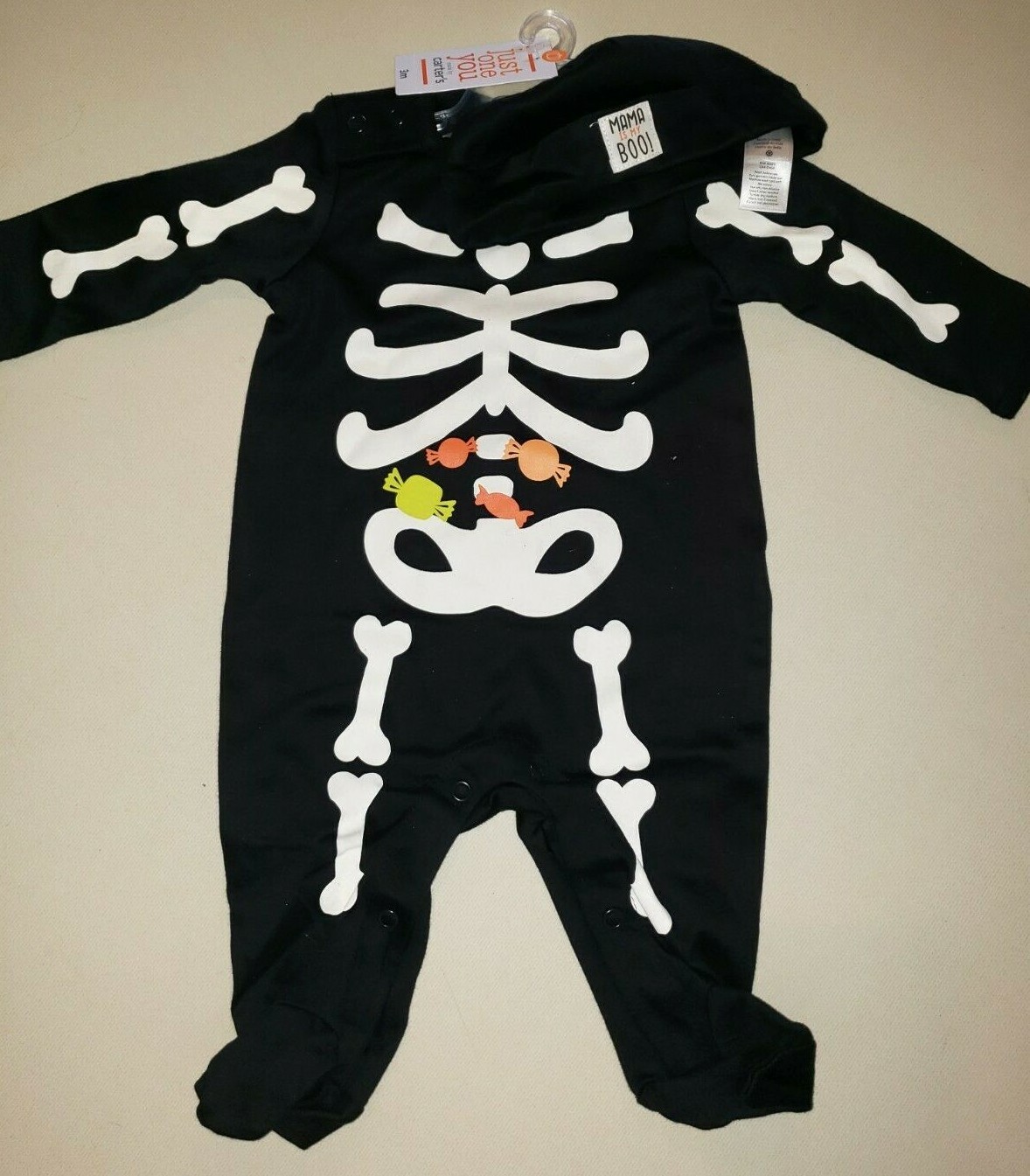 baby boys HALLOWEEN SKELETON SLEEPER HAT MAMA IS MY BOO! 3 month NEW ...