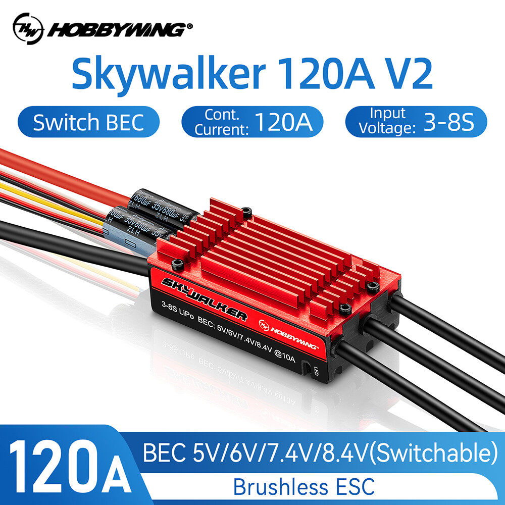HOBBYWING Skywalker 120A V2 Brushless ESC 8.4A/30V Switch BEC for RC ...