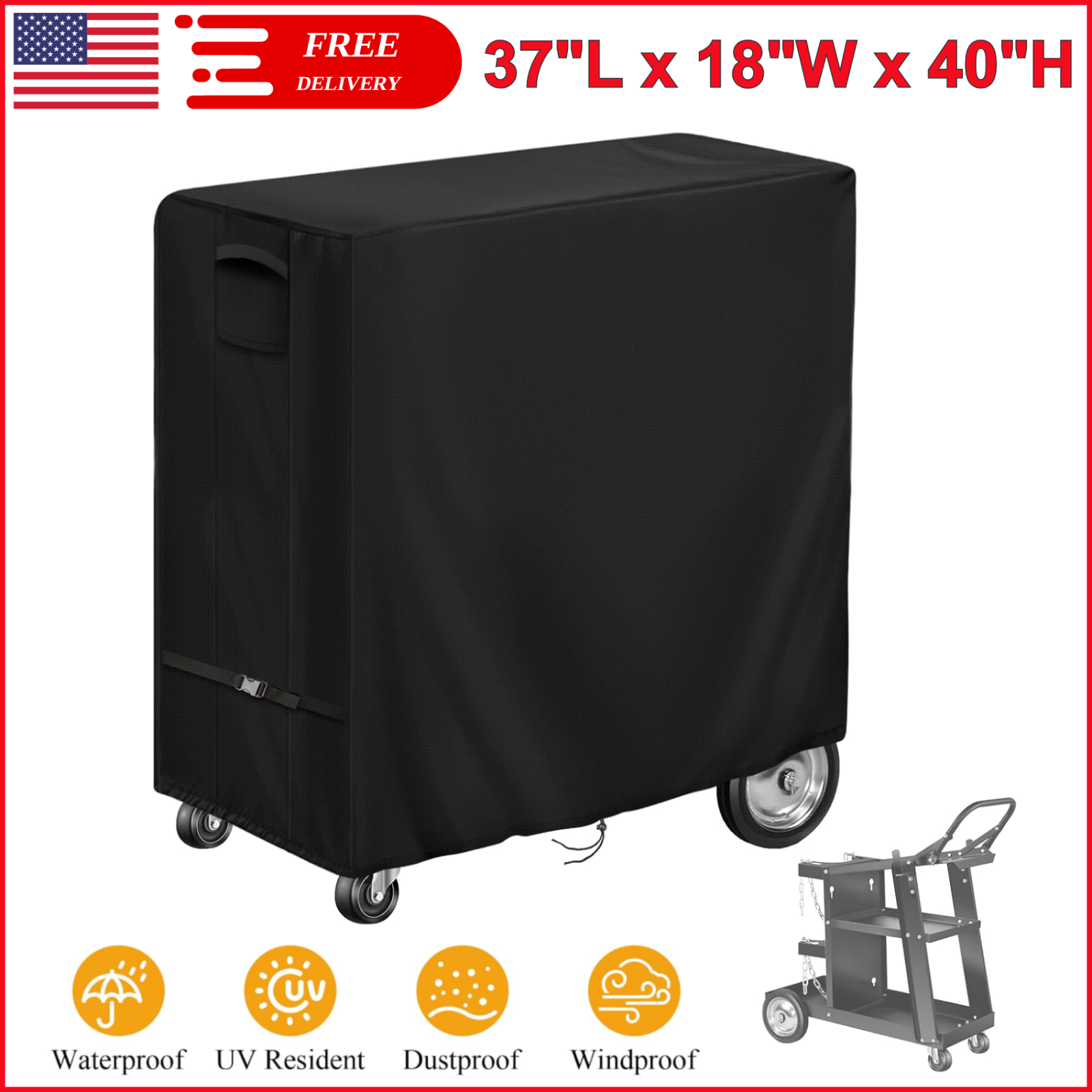 Welding Cart Cover, 37" Waterproof Welder Cart Cover For Rolling TIG ...