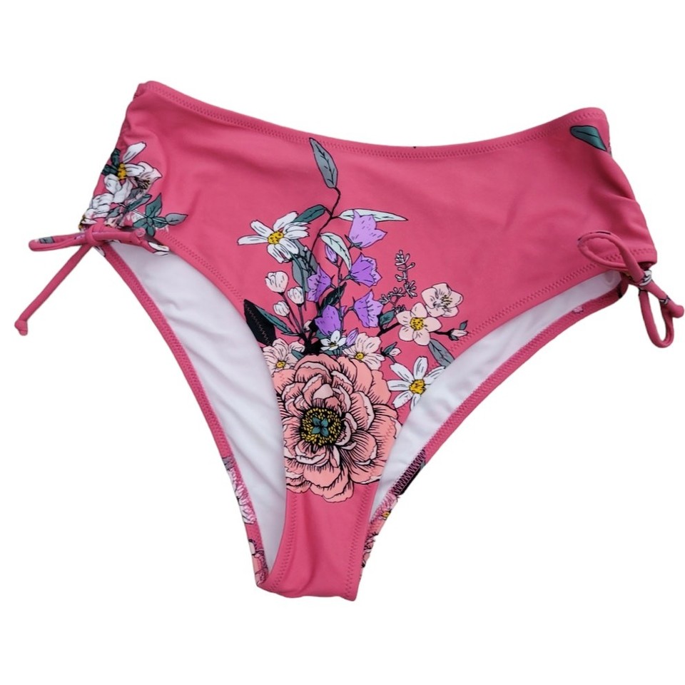 Cupshe Pink Floral Cinched Tie Side Bikini Swim Bottom NEW Women's ...