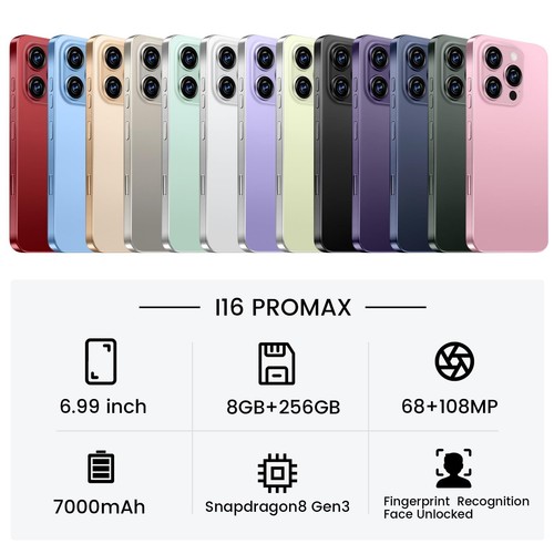 I16 ProMAX Unlocked Cell Phone, 6.99" HD Screen, 8+256GB Android 13 ...