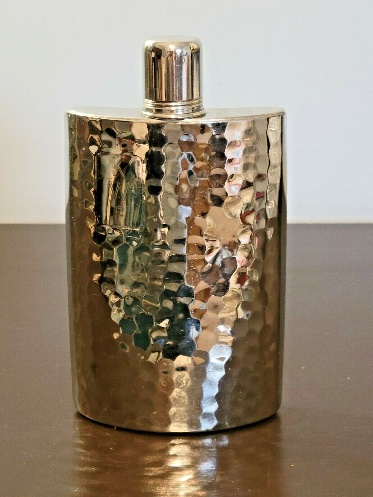 Hammered Tin-Lined 10 Oz. Engraved KWF Initials Flask Made In West ...