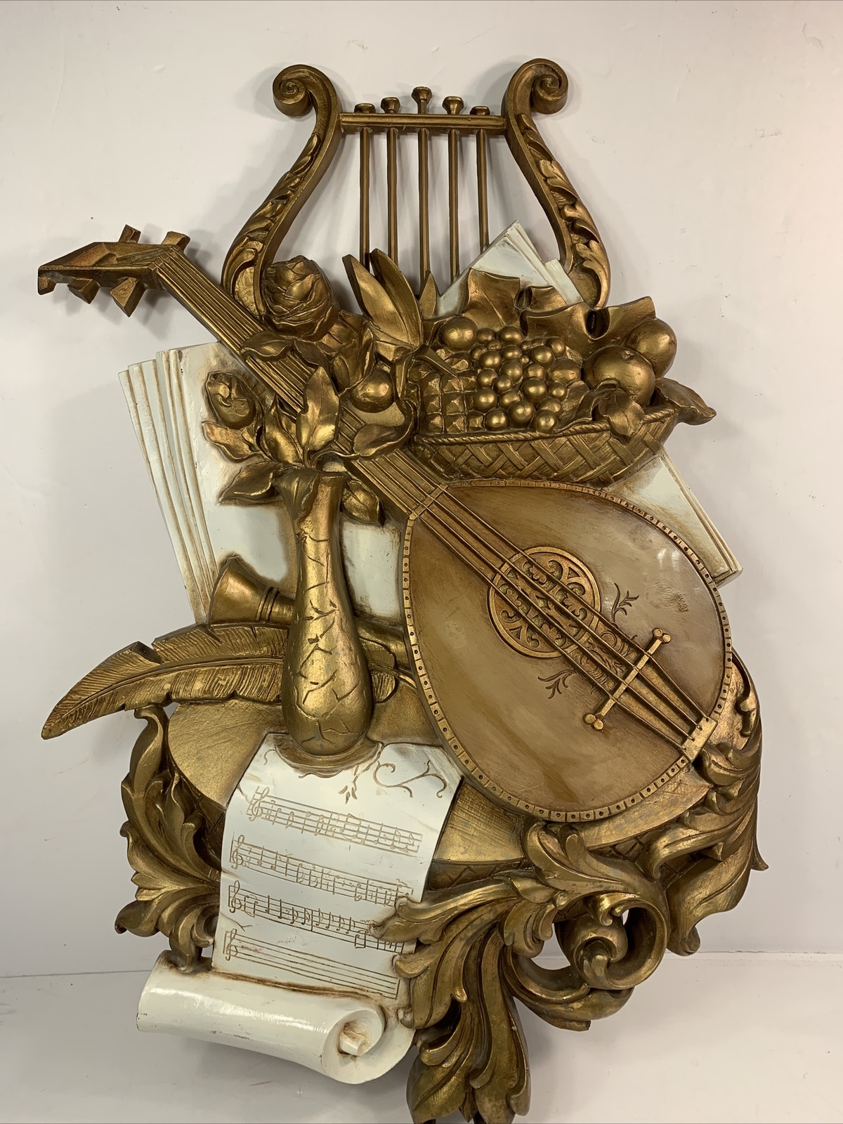 Vtg Art deco Syroco 1970s Musical Instrument harp Wall Sculpture ...