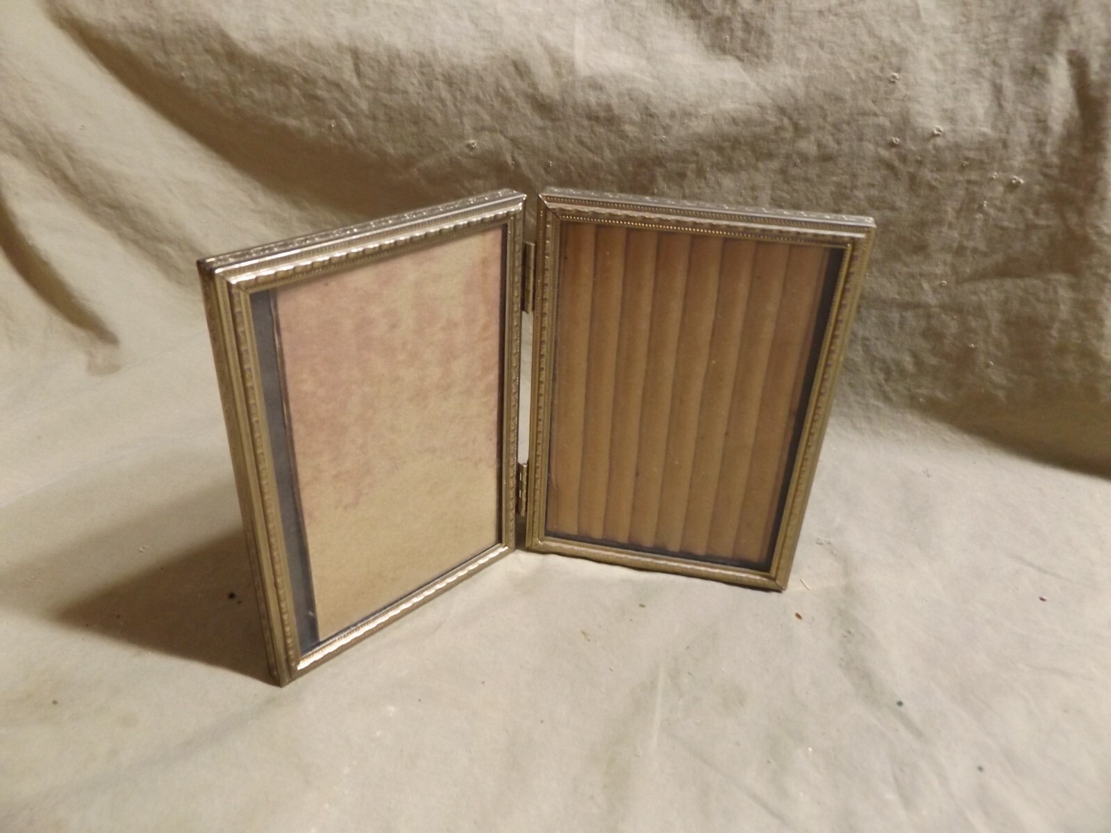 Vintage Art Deco Folding Metal Frame for 2) 3.5x5" Photos w Glass Self ...