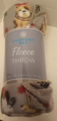 Comfort Bay Grey Christmas Dog Print Fleece Throw/Blanket 50"×60" ~New ...