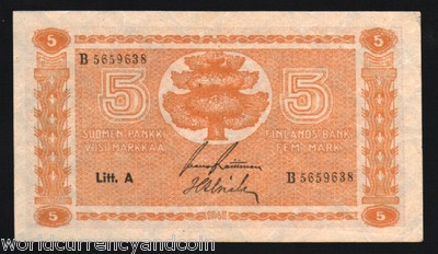 FINLAND 5 MARAKKAA P76 1945 EURO TREE UNC FINNISH MONEY BILL BANK NOTE ...