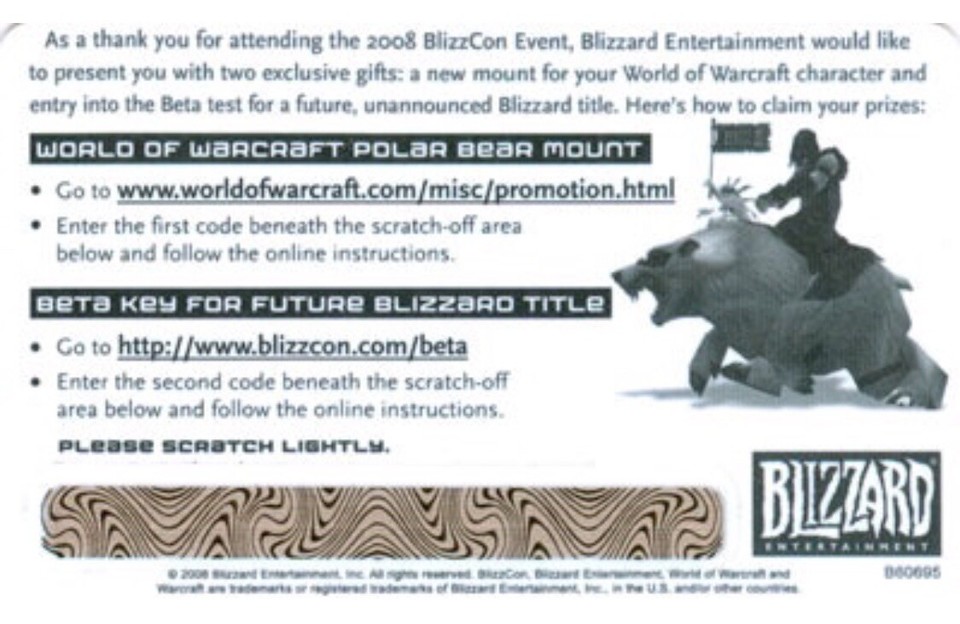 🔥 BLIZZCON 2008 World Of Warcraft POLAR BEAR LOOT CARD Big Blizzard ...