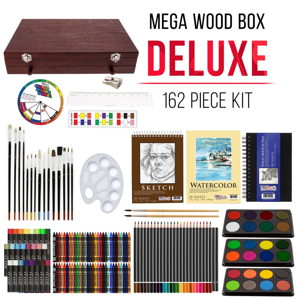 162pc Wood Box Art Painting, Drawing Set, Art Pads, Watercolors ...