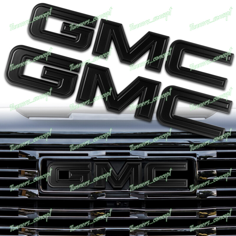 Matt Black Front & Rear Emblem Set For 2019-2024 GMC Sierra 1500 2500HD ...