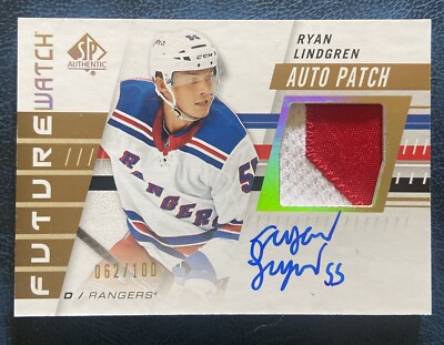 RYAN LINDGREN 2019-20 SP Authentic FW #171 AUTO PATCH RC ROOKIE /100 NY ...