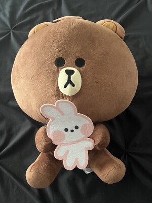 Line Friends Brown Bear Japanese Plush 16 Inch Holding Bunny Rabbit ...