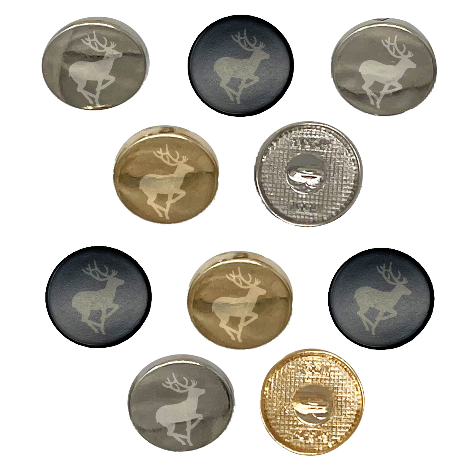 Deer Buck in Profile Solid 0.6" (15mm) Round Metal Shank Buttons - Set ...