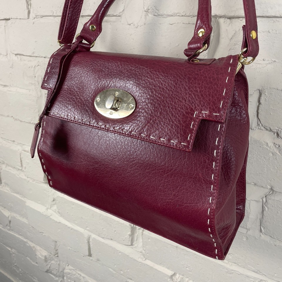 Hotter Rigid Leather Handbag Shoulder Bag Red Burgundy Twist Lock ...