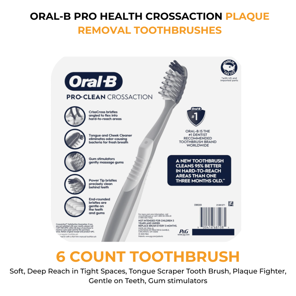 Oral-B Pro Health CrossAction Soft Toothbrushes 6-Count Plaque Removal ...