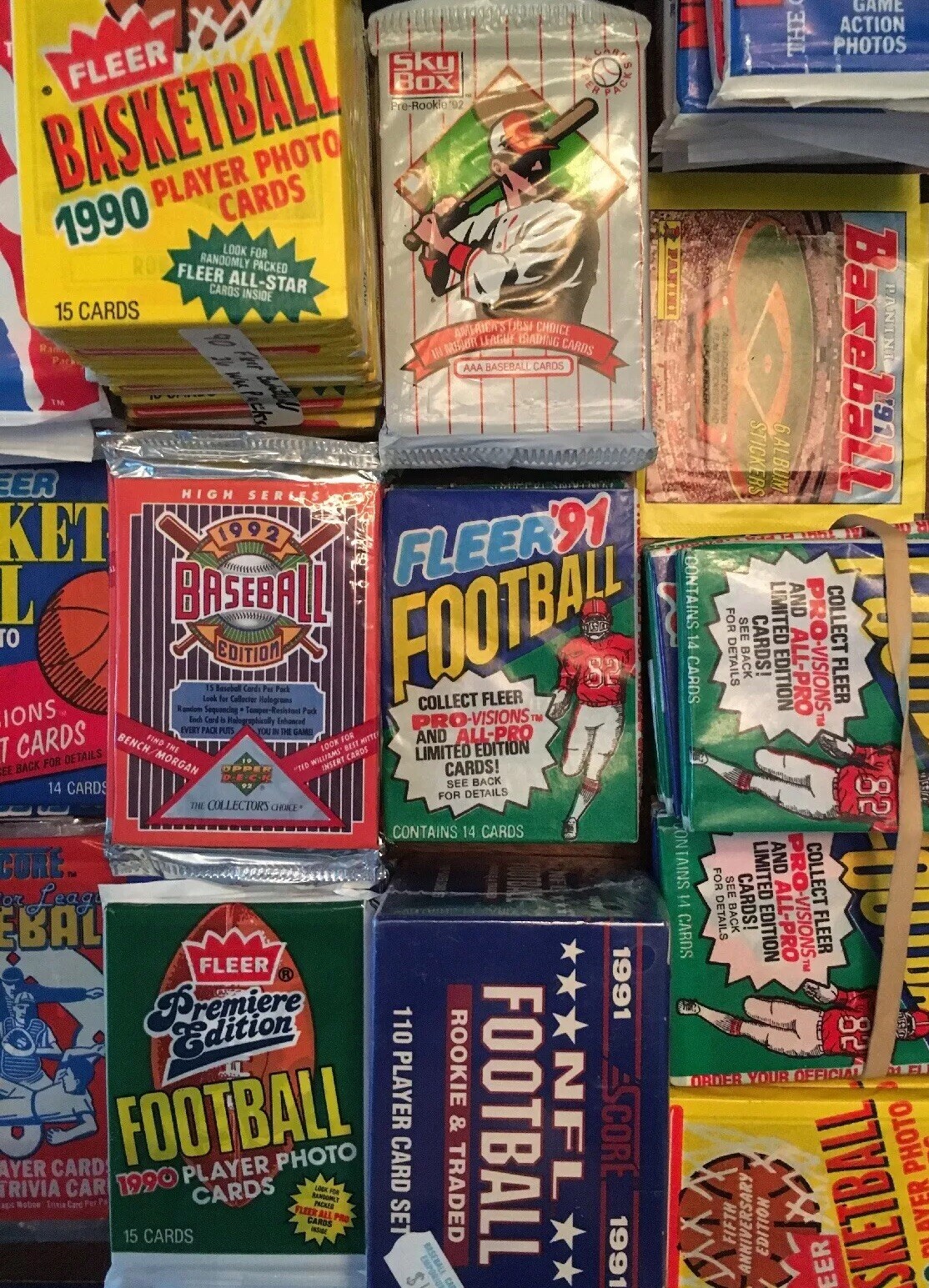 Huge Lot of Unopened Vintage Sports Cards in 50 Wax, foil, cello & rack ...