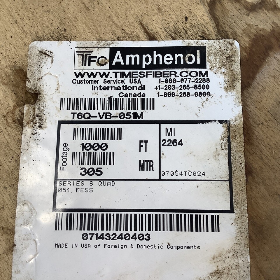 TFC Amphenol Times Fiber Communication 1000 ft cable T6Q-VB-051m 1000ft ...