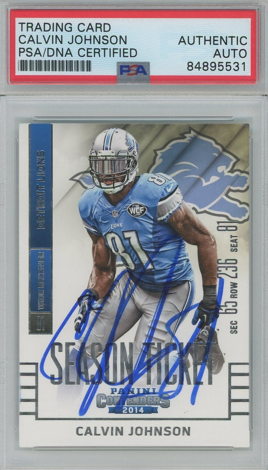 Calvin Johnson 2014 Panini Contenders Lions HOF PSA/DNA Signed Auto ...
