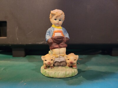 Vintage Boy With Pigs Porcelain Figure 4.25" Tall Hand Painted | eBay