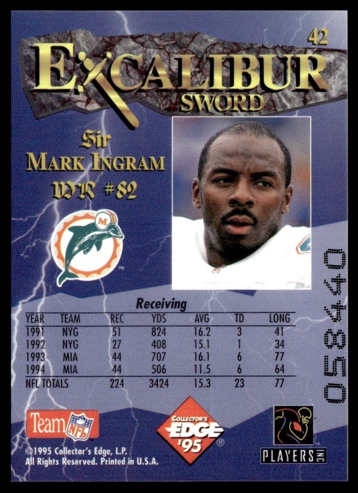 1995 Collector's Edge Excalibur Mark Ingram 058440 Miami Dolphins #42 ...