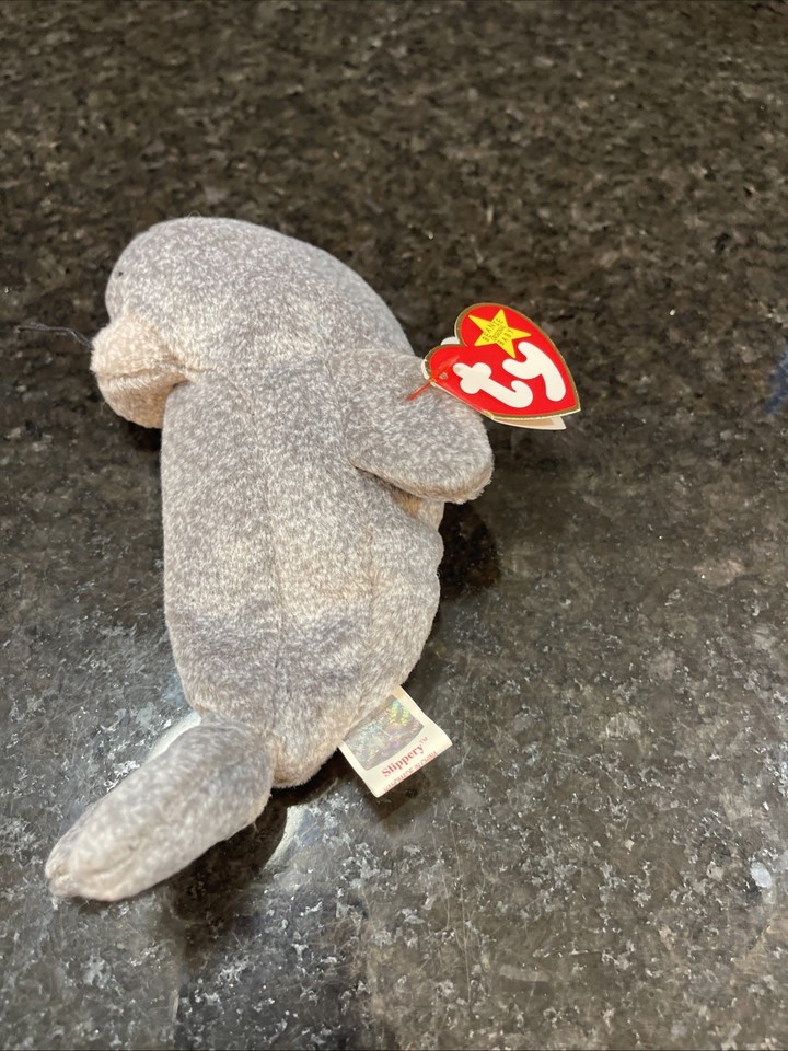 Vintage TY Beanie Baby SLIPPERY THE GRAY SEAL 7" Plush Stuffed Animal ...