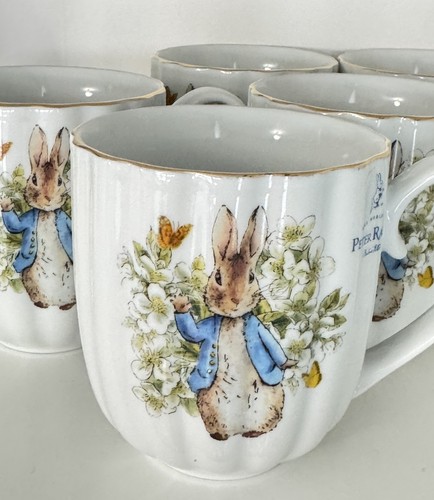 Beatrix Potter Peter Rabbit Coffee Mugs Easter 4.5" Floral Garden Gold ...