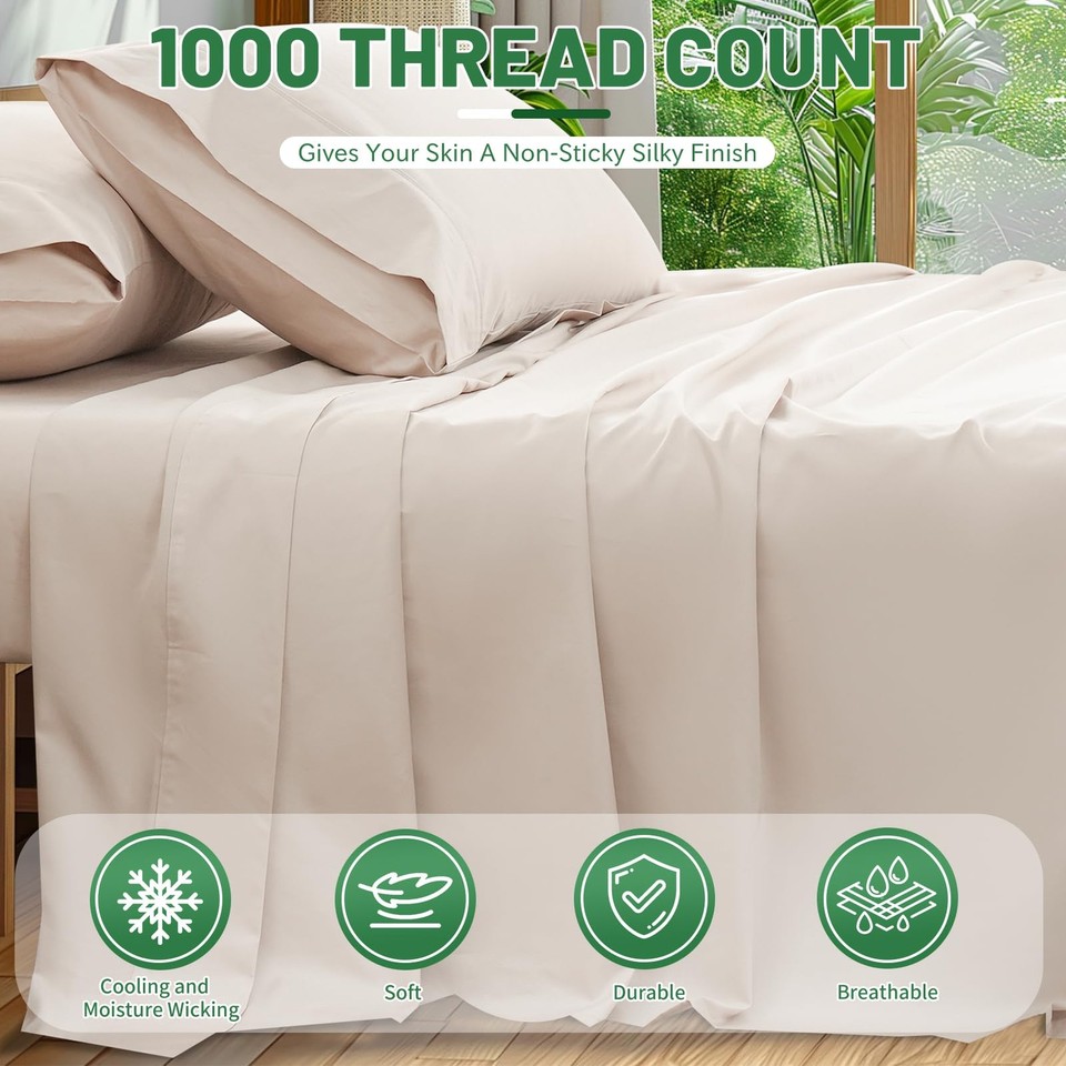 1000 Thread Count Egyptian Cotton Sheets Queen Size Set Sateen Weave ...