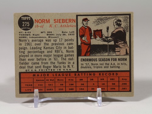 1962 Topps #275 Norm Siebern baseball card. Kansas City Athletics. EX | eBay