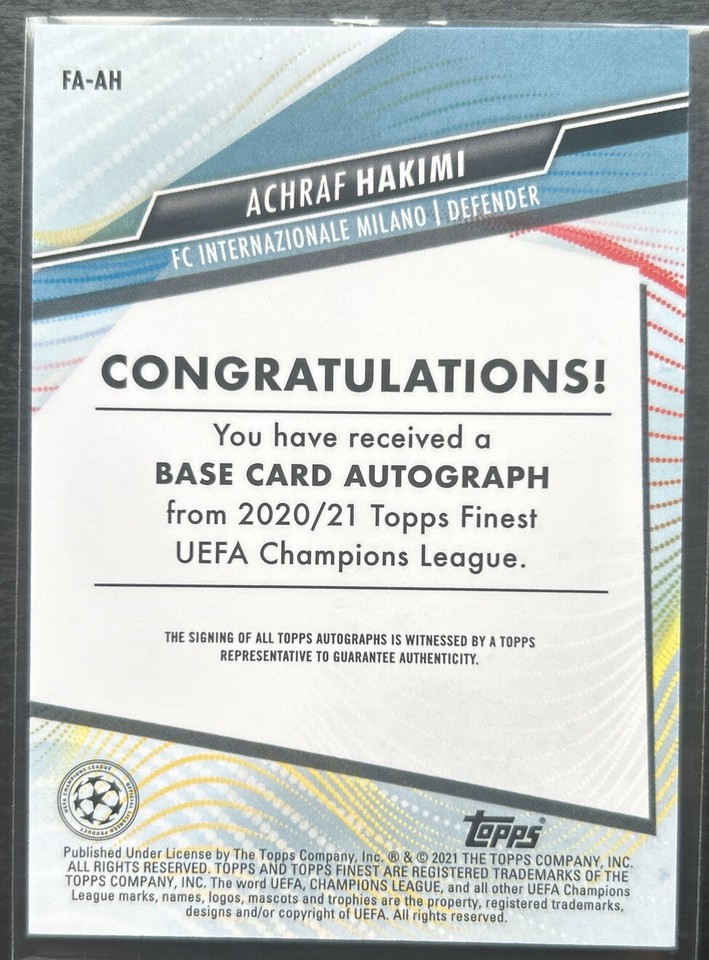 2020-21 Topps Finest UCL Achraf Hakimi Autograph #FA-AH Auto | eBay