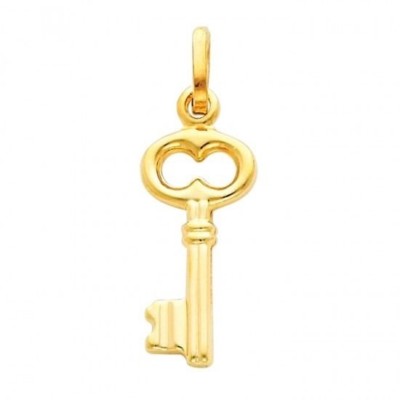 Plain Polish 14K Pure Yellow Gold Skeleton Key to my Heart Charm 3D ...