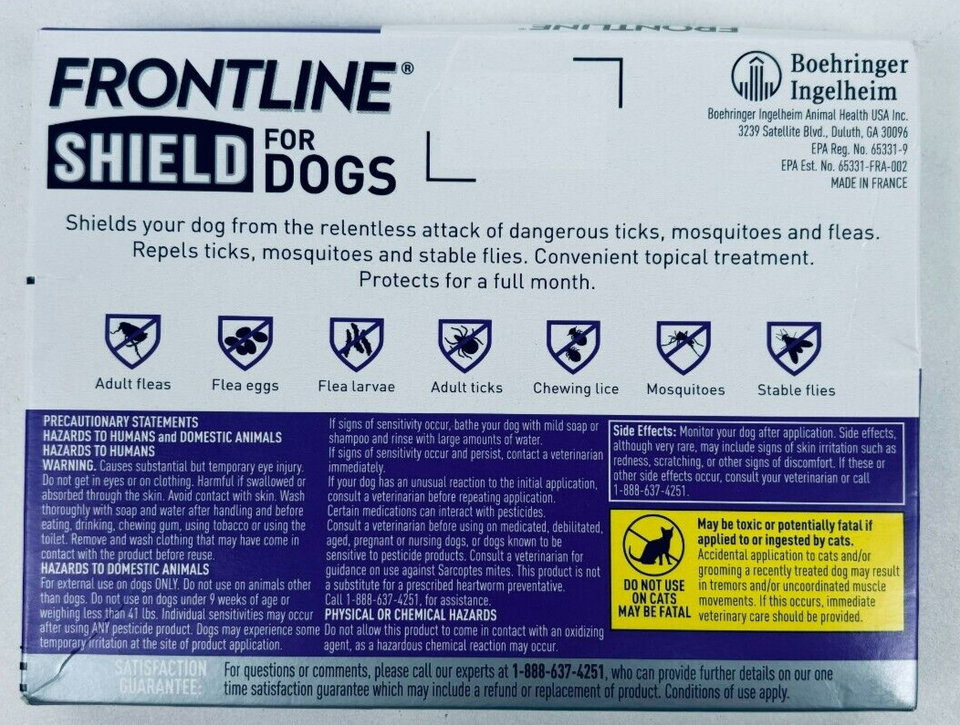 Frontline Shield for Dogs Flea & Tick Treatment For Large Dogs 41-80 ...
