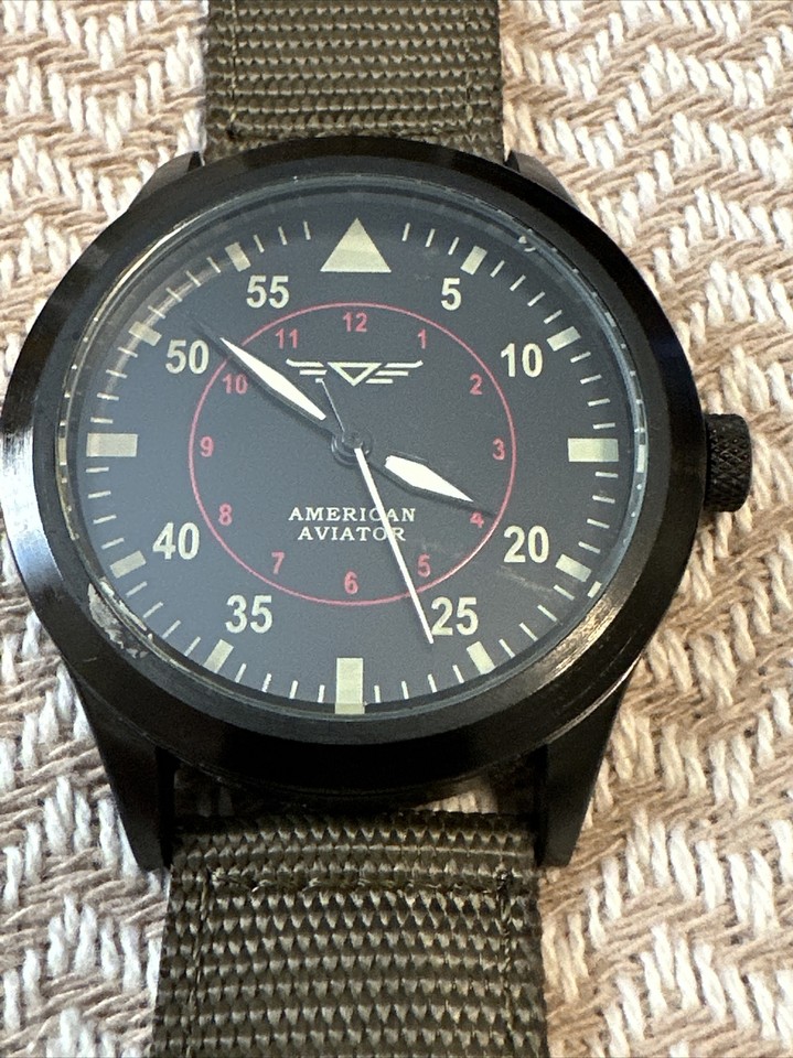 Men's AMERICAN AVIATOR 1945 Field Military Pilot Watch, Black Dial ...