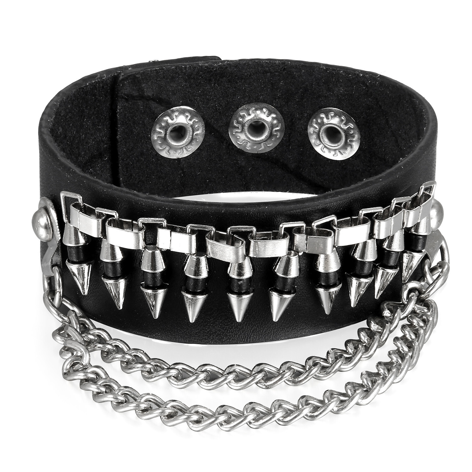 Punk Rock Mens Black Wide Leather Cuff Skull Lion Bullet Studded Chain ...