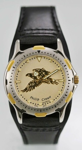 Phillip Crowe Watch Mens Black Leather Stainless Steel Silver Gold ...
