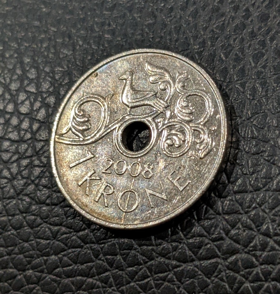 2008 Norway 1 Krone Harald V Large Die Crack Obverse Uncirculated ...