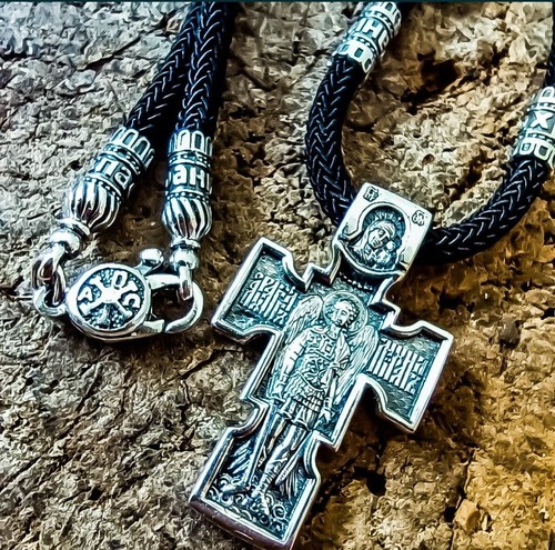 Orthodox Solid Silver 925 two-sided Cross Archangel Michael Gabriel ...