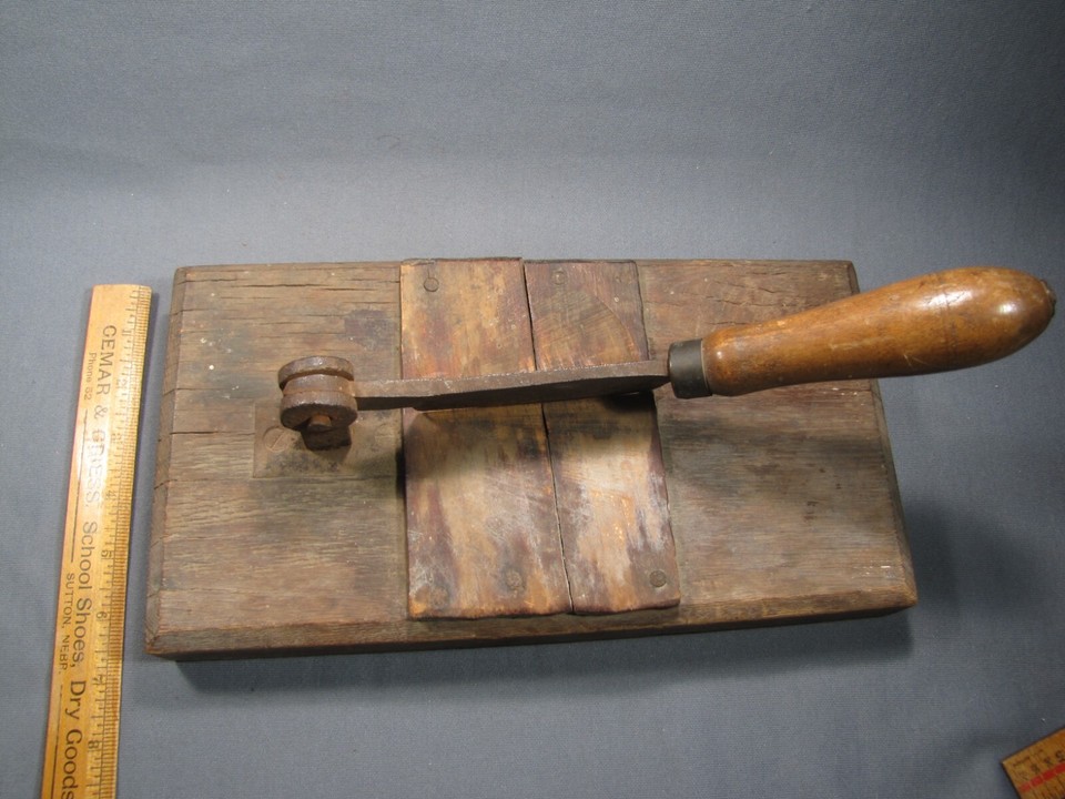 Antique Primitive TOBACCO CUTTER Chopper Wooden Base - Rustic | eBay