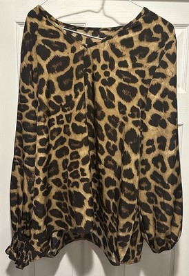 Leopard Cheetah Print Women’s Size 3XL 100% Polyester Long Sleeve Shirt ...