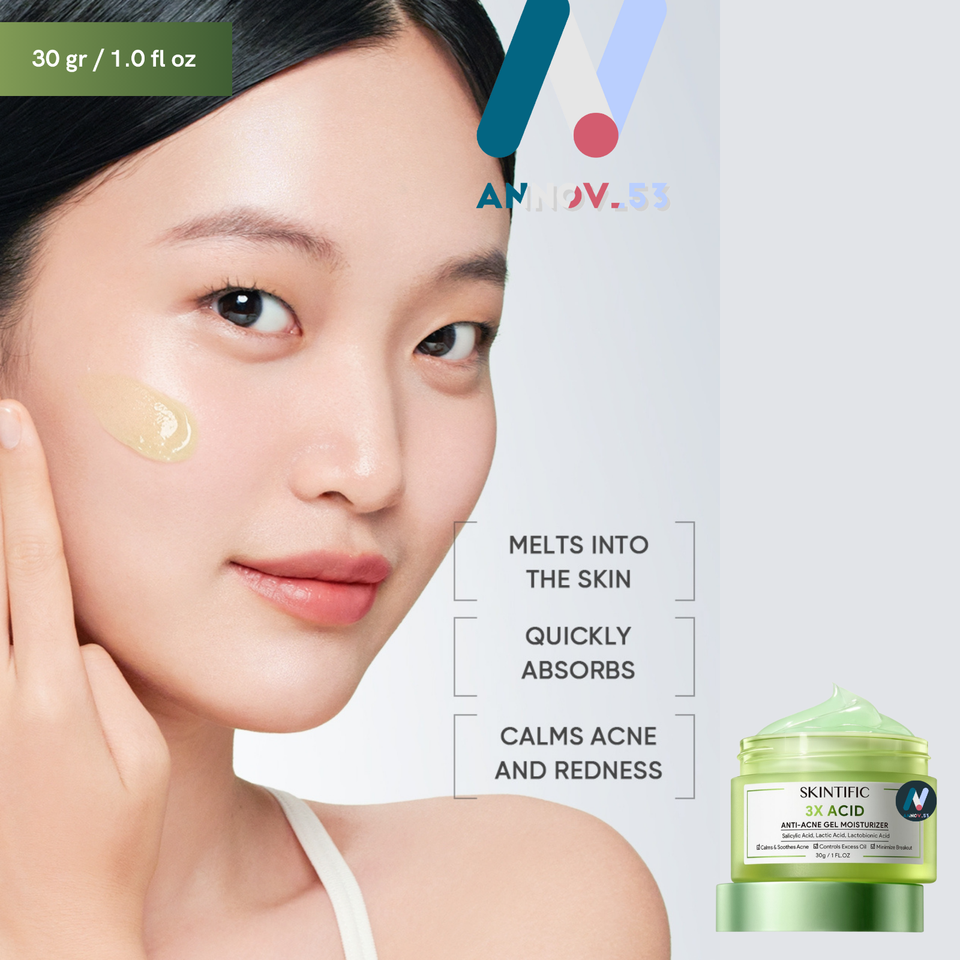 SKINTIFIC 3X Acid Anti Acne Gel Moist Calm Soothe Redness Sebum Clogged ...