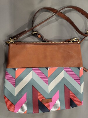 Fossil Fiona Crossbody Shoulder Bag Large Chevron Pattern Purse Faux ...