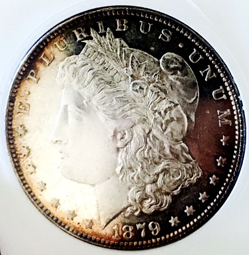 1879 P MORGAN DOLLAR! FLAWLESS CAMEO DMPL/PL! RAINBOW REV! HUGE CAMEO ...