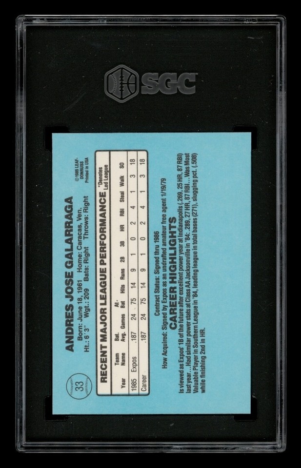 1986 Donruss Set-Break # 33 Andres Galarraga SGC 9 MINT | eBay