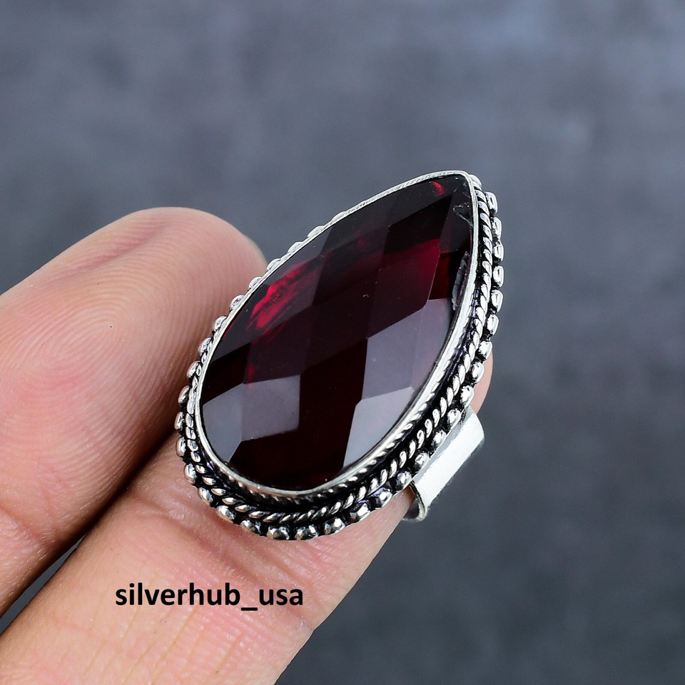 Garnet Gemstone 925 Sterling Silver Handmade Ring Jewelry Size-7.75 ...