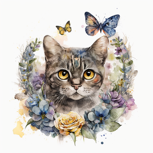 5D Diamond Painting Yellow Rose Wreath Cat Watercolor Kit | eBay