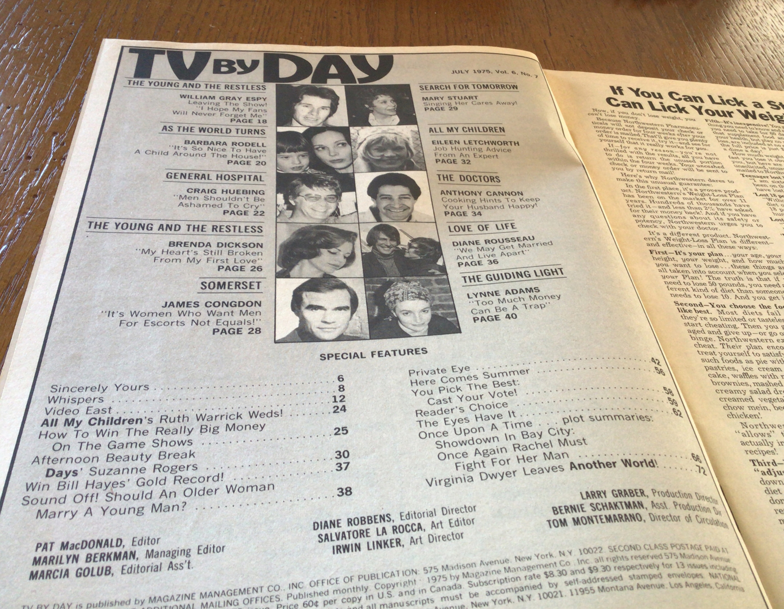 TV By Day Vtg July 1975 Soap Opera Vol 6 No 7 William Gray Espy Anthony ...