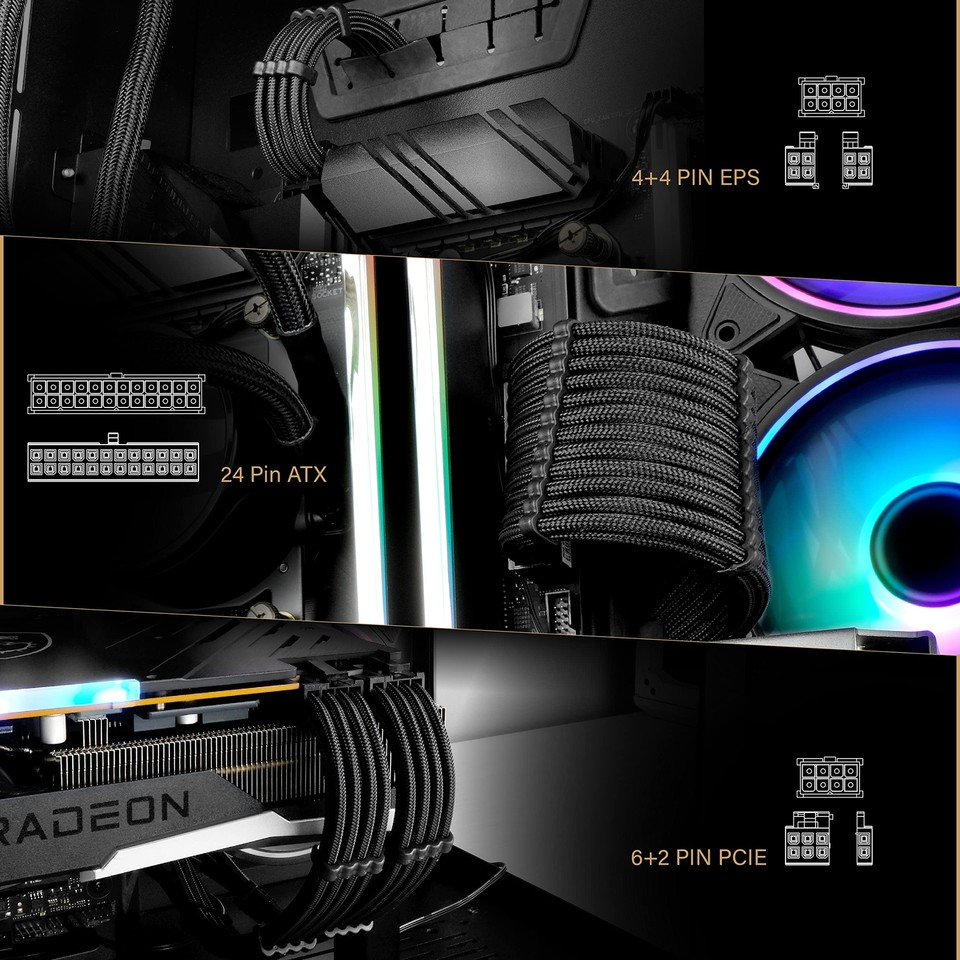 PSU Cable Extension Sleeved Custom Mod GPU PC Power Supply Soft Nylon ...